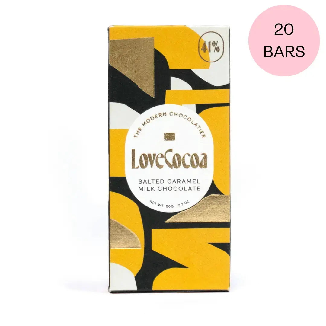 Mini Salted Caramel 41% Milk Chocolate (20 x 20g Bars) - Love Cocoa